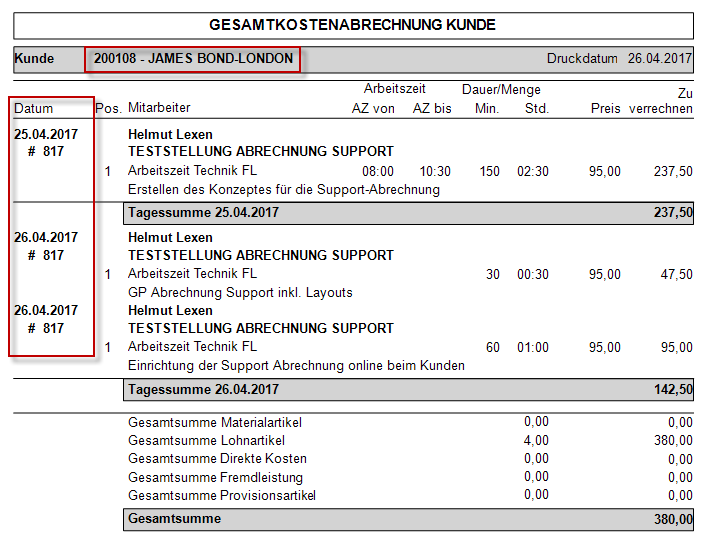 Beispiel: Abrechnung Dienstleistungen